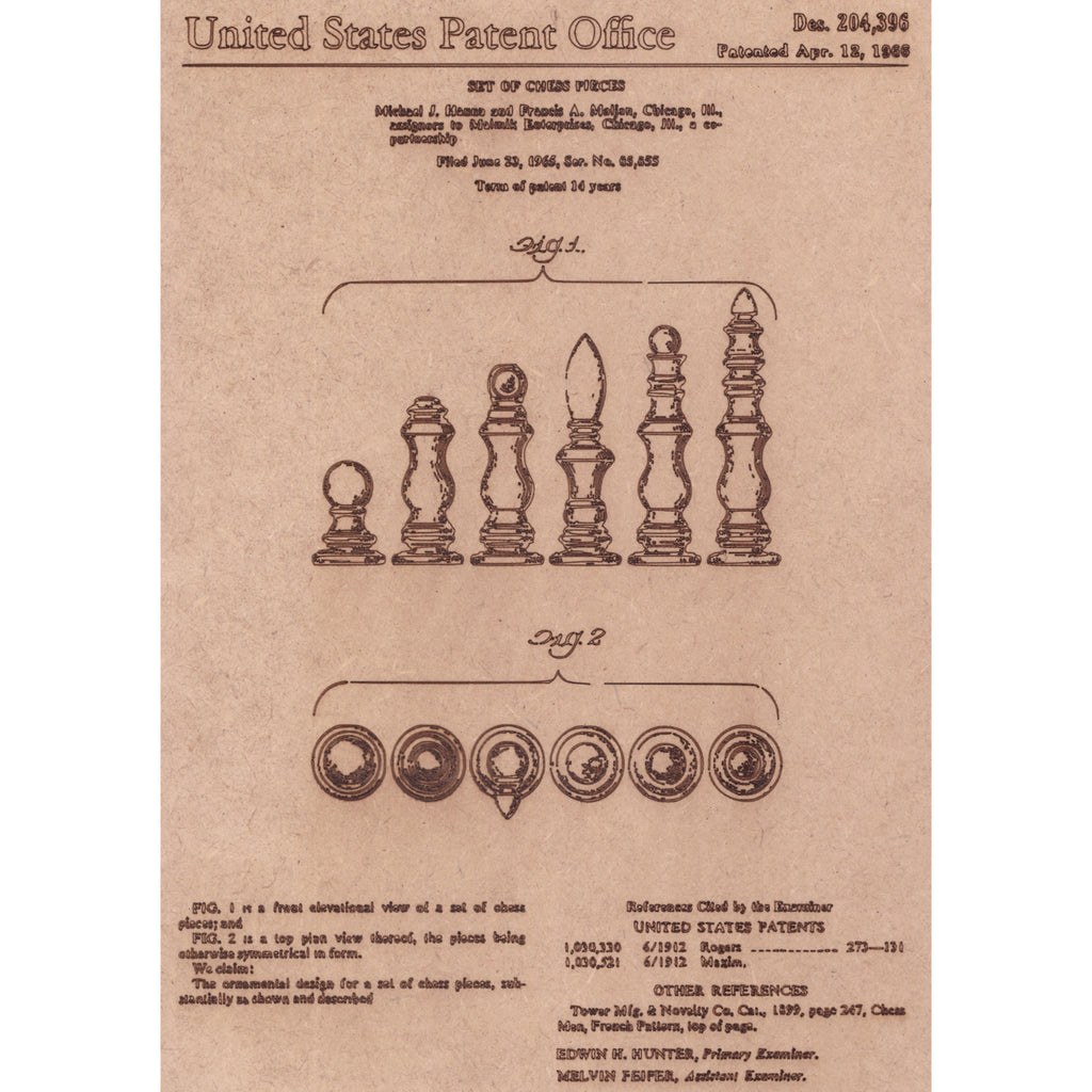 Vintage Patent Sketch Style Chess Pieces - Unframed – MVA Laser Craft